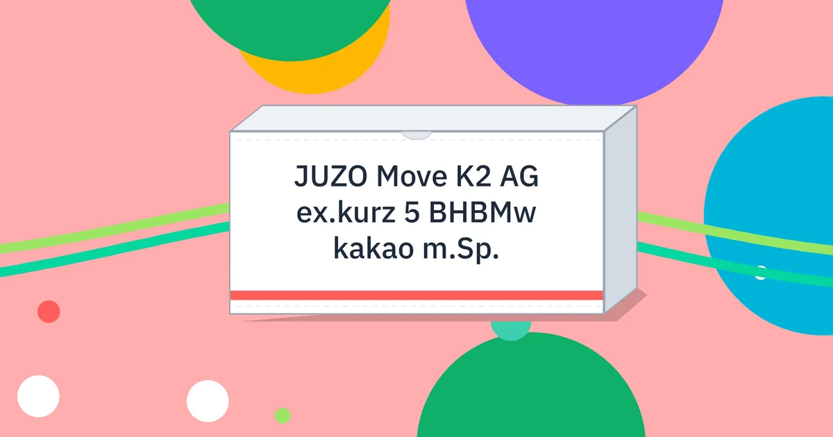 Symbolbild: Packung mit der Aufschrift JUZO Move K2 AG ex.kurz 5 BHBMw kakao m.Sp. (PZN 18564499) – Verfügbarkeit und Bezug in Apotheken in Frankfurt am Main
