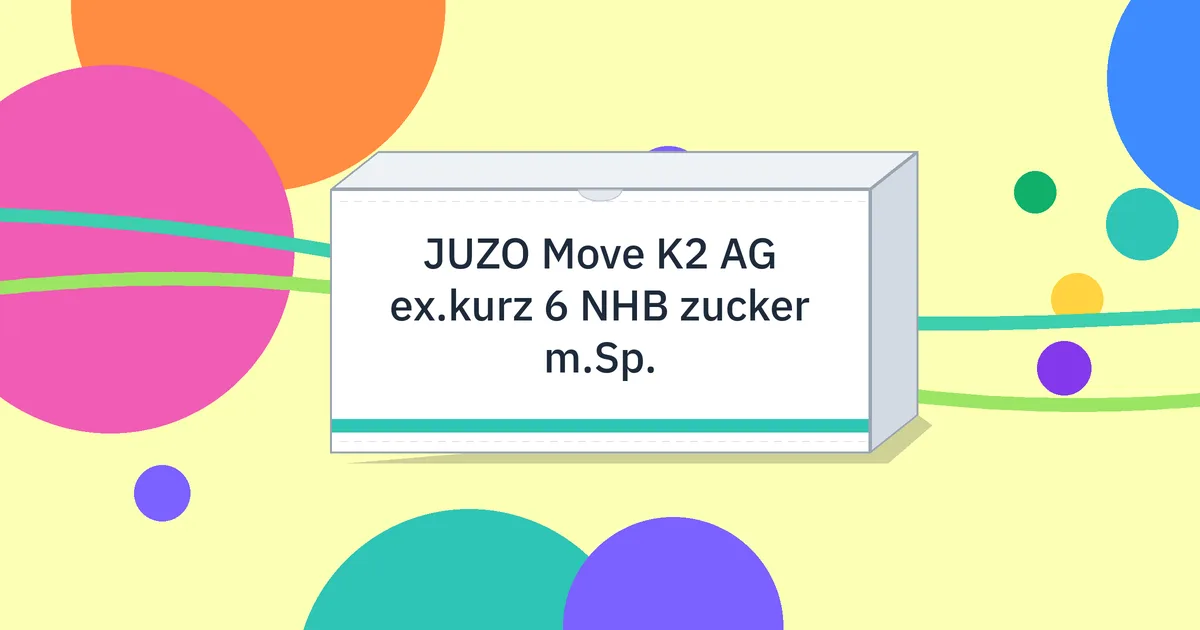 Symbolbild: Packung mit der Aufschrift JUZO Move K2 AG ex.kurz 6 NHB zucker m.Sp. (PZN 18531608) – Verfügbarkeit und Bezug in Apotheken in Frankfurt am Main