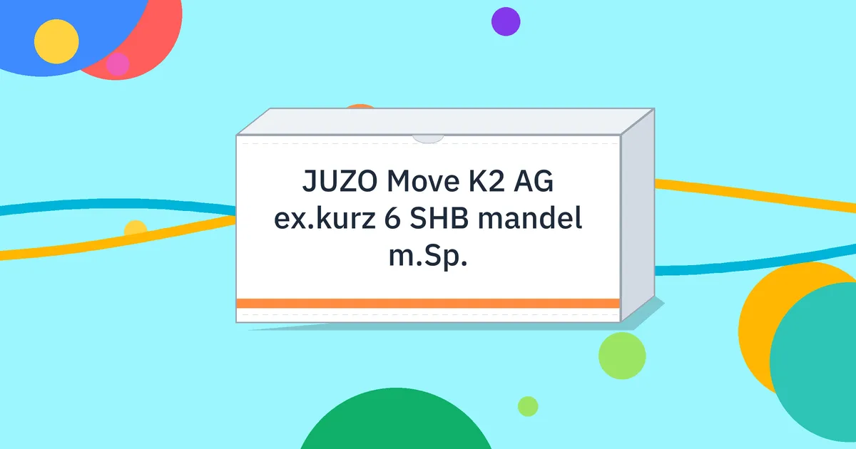 Symbolbild: Packung mit der Aufschrift JUZO Move K2 AG ex.kurz 6 SHB mandel m.Sp. (PZN 16651484) – Verfügbarkeit und Bezug in Apotheken in Frankfurt am Main