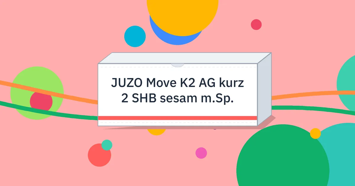 Symbolbild: Packung mit der Aufschrift JUZO Move K2 AG kurz 2 SHB sesam m.Sp. (PZN 18527972) – Verfügbarkeit und Bezug in Apotheken in Frankfurt am Main