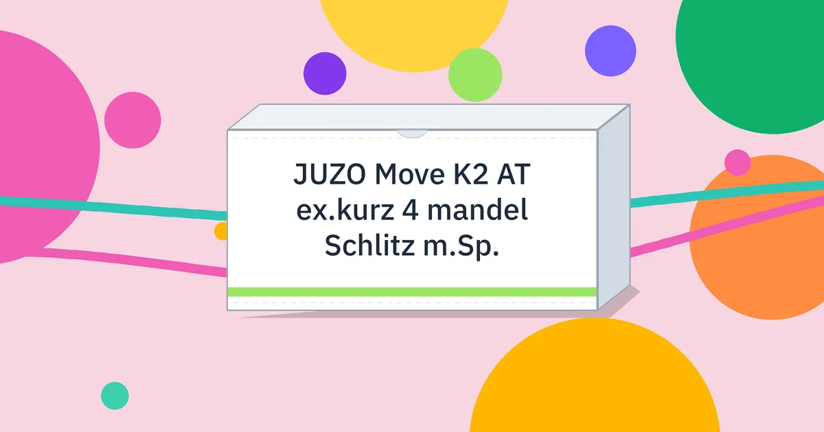 Symbolbild: Packung mit der Aufschrift JUZO Move K2 AT ex.kurz 4 mandel Schlitz m.Sp. (PZN 20671943) – Verfügbarkeit und Bezug in Apotheken in Frankfurt am Main