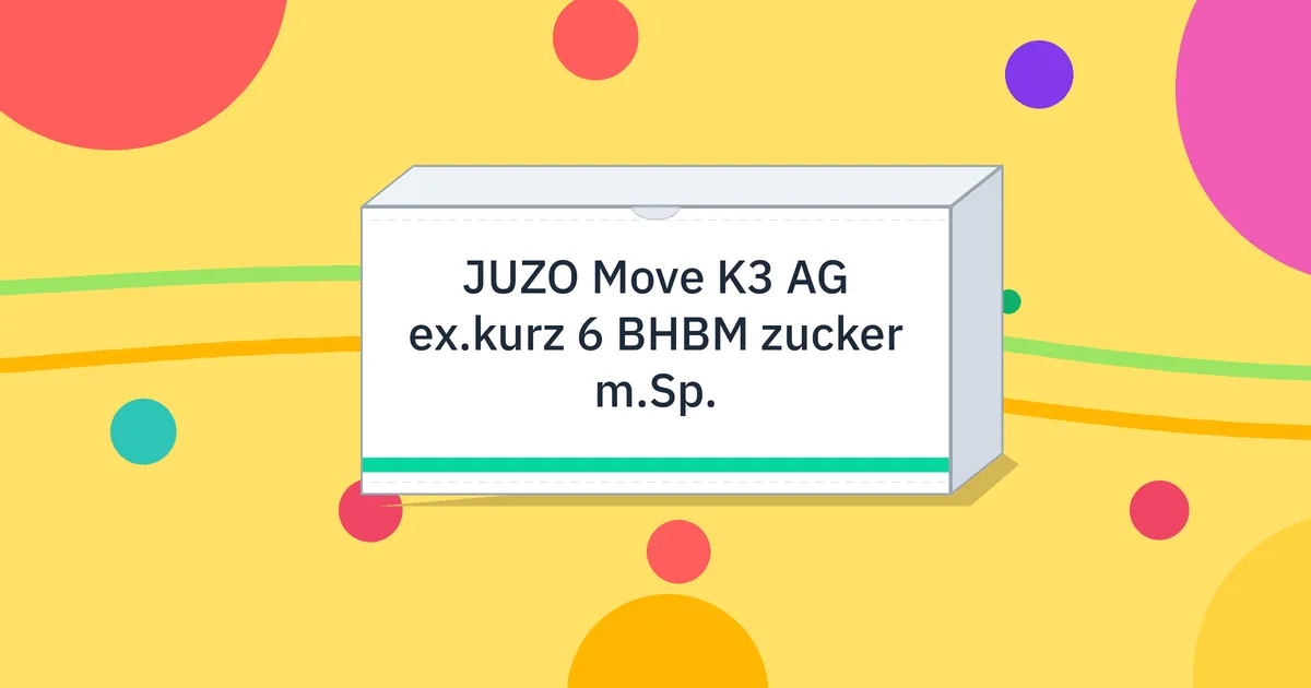 Symbolbild: Packung mit der Aufschrift JUZO Move K3 AG ex.kurz 6 BHBM zucker m.Sp. (PZN 18583924) – Verfügbarkeit und Bezug in Apotheken in Frankfurt am Main