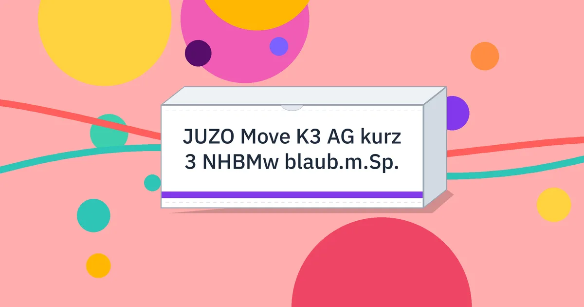 Symbolbild: Packung mit der Aufschrift JUZO Move K3 AG kurz 3 NHBMw blaub.m.Sp. (PZN 18590723) – Verfügbarkeit und Bezug in Apotheken in Frankfurt am Main