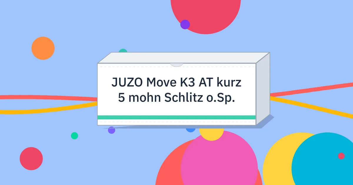 Symbolbild: Packung mit der Aufschrift JUZO Move K3 AT kurz 5 mohn Schlitz o.Sp. (PZN 20685939) – Verfügbarkeit und Bezug in Apotheken in Frankfurt am Main