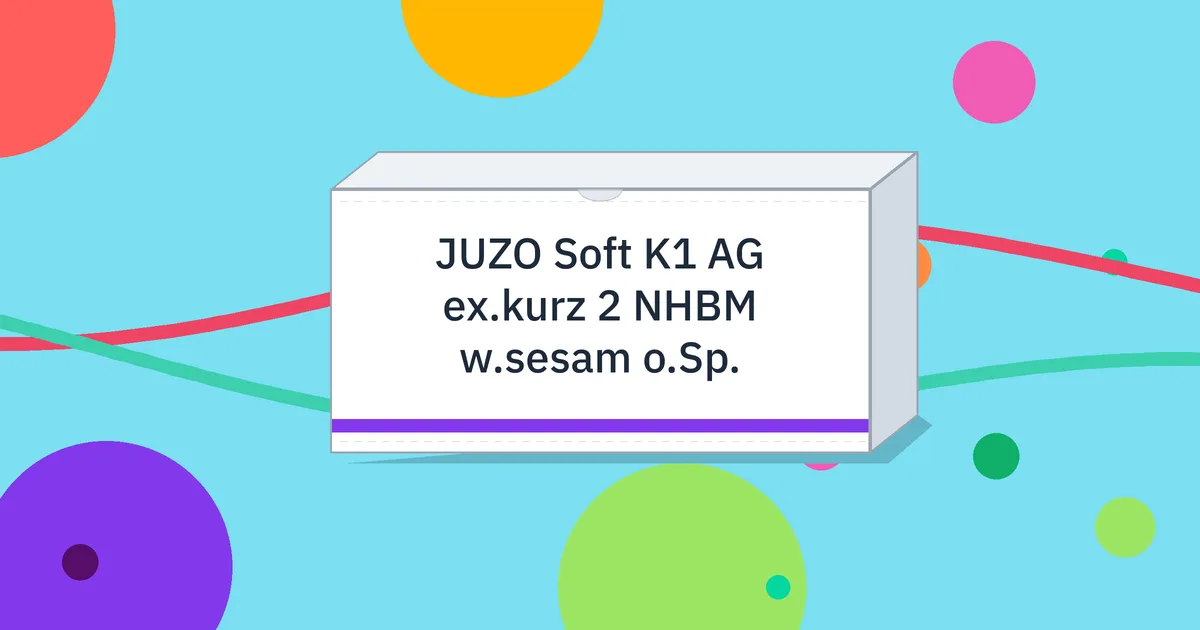 Symbolbild: Packung mit der Aufschrift JUZO Soft K1 AG ex.kurz 2 NHBM w.sesam o.Sp. (PZN 15000589) – Verfügbarkeit und Bezug in Apotheken in Frankfurt am Main