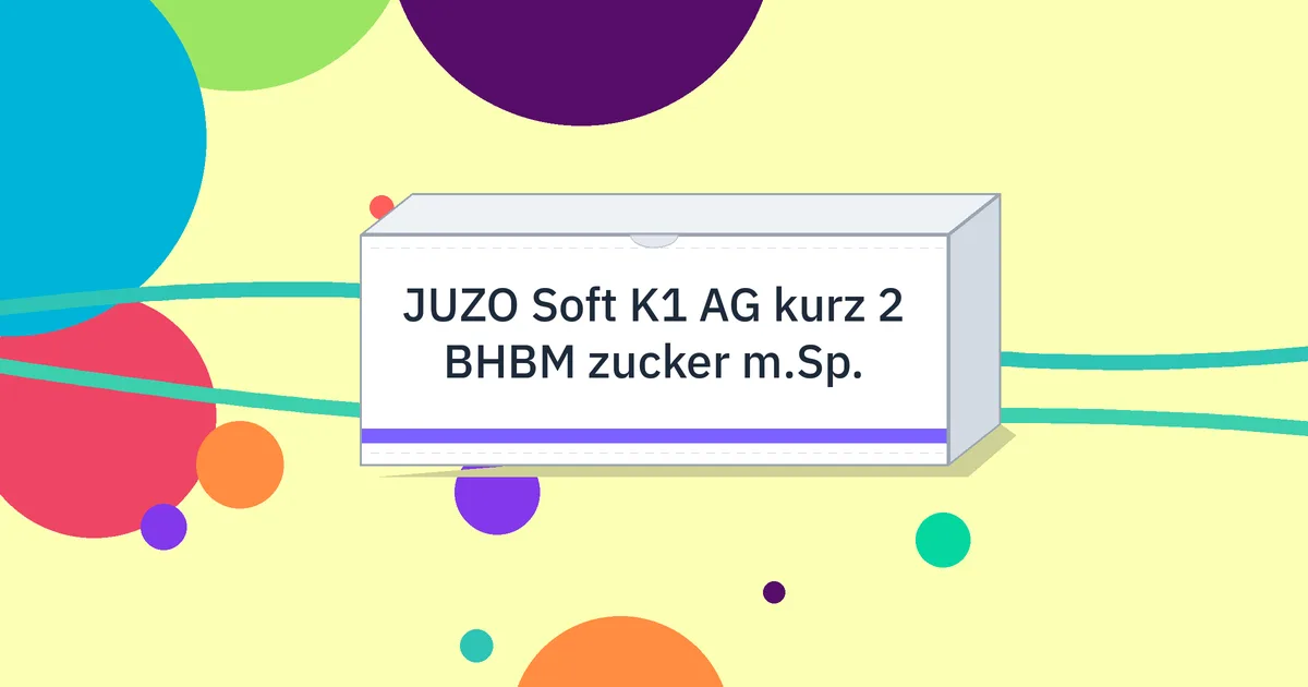 Symbolbild: Packung mit der Aufschrift JUZO Soft K1 AG kurz 2 BHBM zucker m.Sp. (PZN 14855389) – Verfügbarkeit und Bezug in Apotheken in Frankfurt am Main