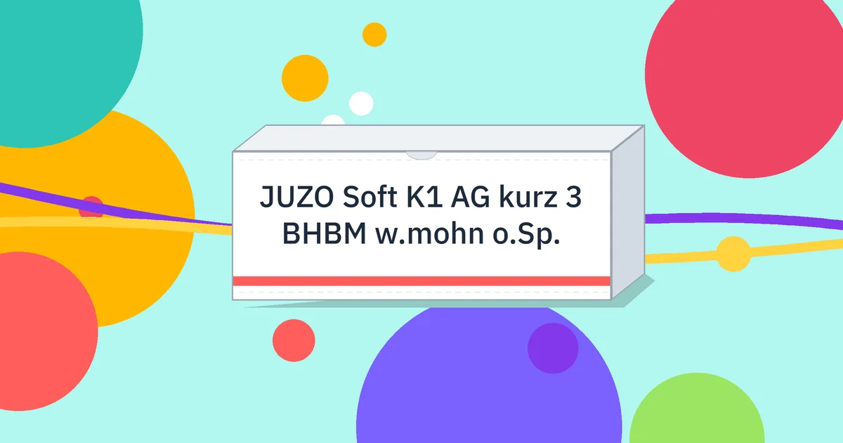 Symbolbild: Packung mit der Aufschrift JUZO Soft K1 AG kurz 3 BHBM w.mohn o.Sp. (PZN 14865790) – Verfügbarkeit und Bezug in Apotheken in Frankfurt am Main
