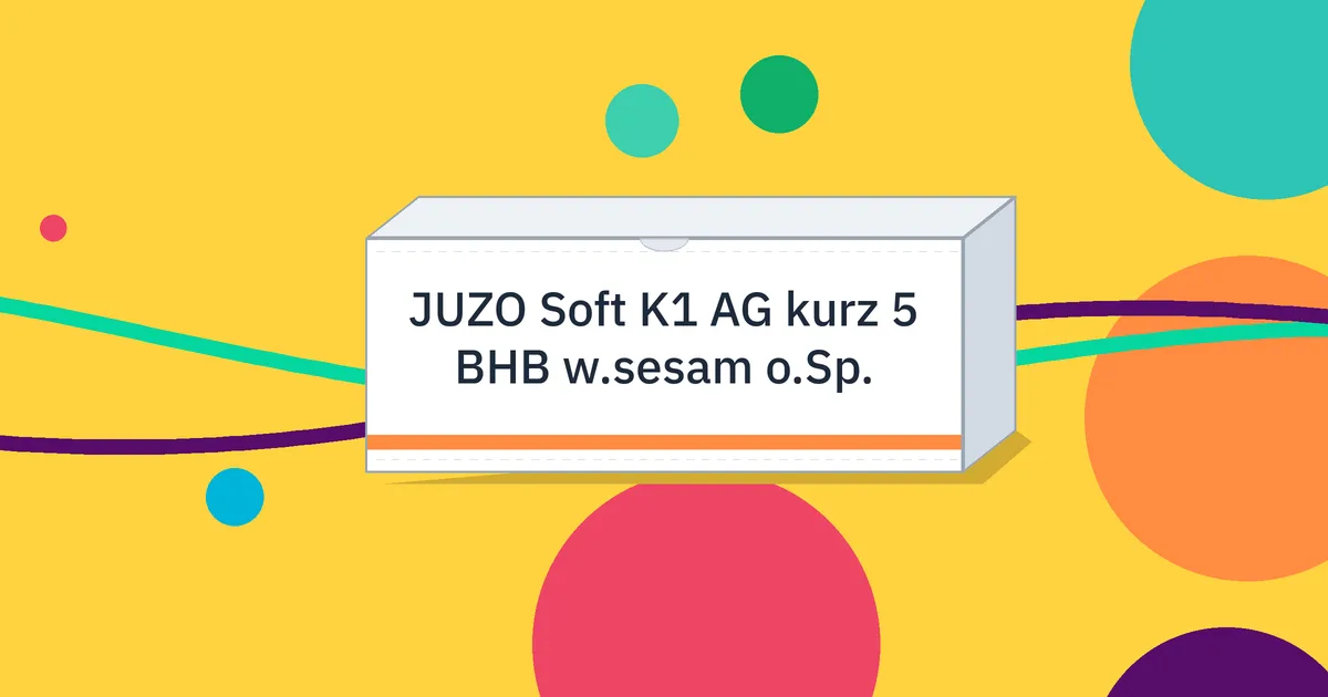 Symbolbild: Packung mit der Aufschrift JUZO Soft K1 AG kurz 5 BHB w.sesam o.Sp. (PZN 14838764) – Verfügbarkeit und Bezug in Apotheken in Frankfurt am Main