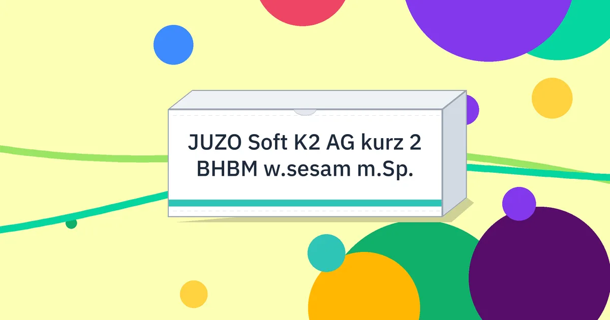 Symbolbild: Packung mit der Aufschrift JUZO Soft K2 AG kurz 2 BHBM w.sesam m.Sp. (PZN 14867458) – Verfügbarkeit und Bezug in Apotheken in Frankfurt am Main