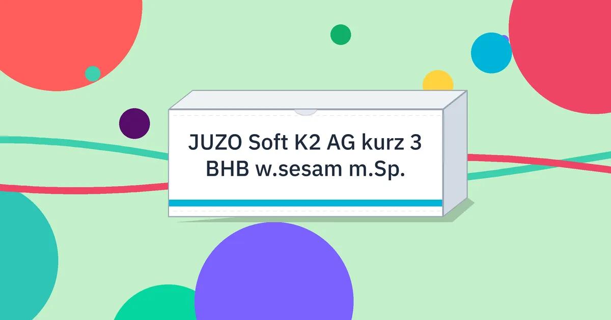 Symbolbild: Packung mit der Aufschrift JUZO Soft K2 AG kurz 3 BHB w.sesam m.Sp. (PZN 14842004) – Verfügbarkeit und Bezug in Apotheken in Frankfurt am Main