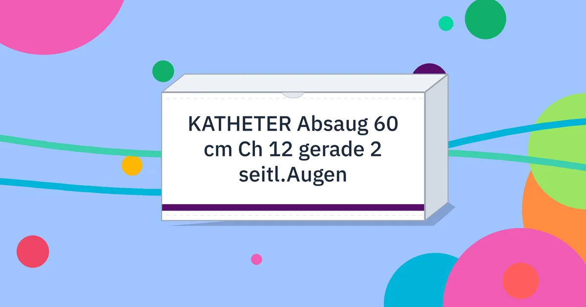 Symbolbild: Packung mit der Aufschrift KATHETER Absaug 60 cm Ch 12 gerade 2 seitl.Augen (PZN 03200946) – Verfügbarkeit und Bezug in Apotheken in Frankfurt am Main