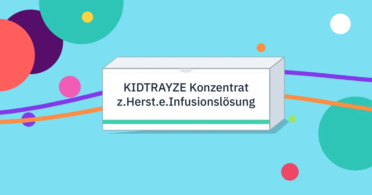 Symbolbild: Packung mit der Aufschrift KIDTRAYZE Konzentrat z.Herst.e.Infusionslösung (PZN 18400415) – Verfügbarkeit und Bezug in Apotheken in Frankfurt am Main