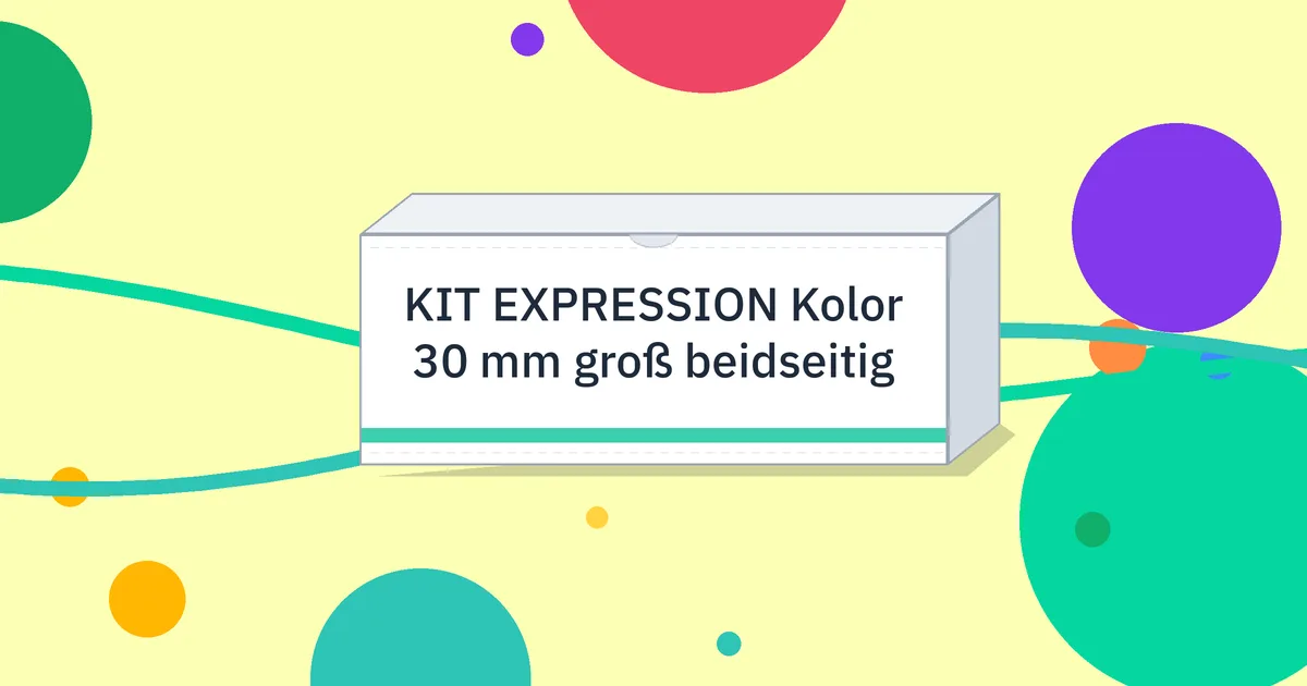 Symbolbild: Packung mit der Aufschrift KIT EXPRESSION Kolor 30 mm groß beidseitig (PZN 10134109) – Verfügbarkeit und Bezug in Apotheken in Frankfurt am Main