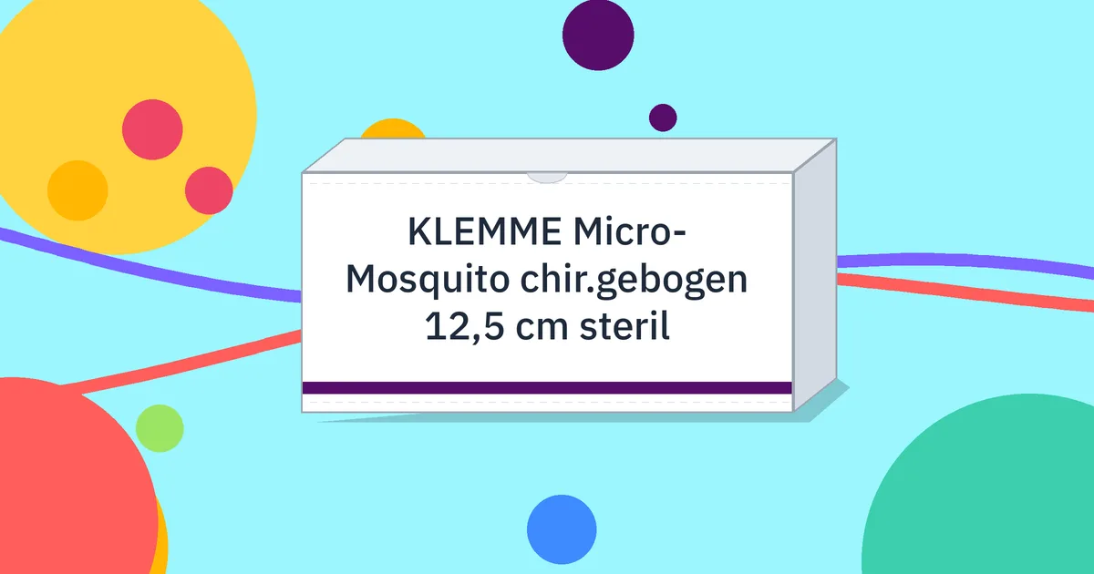 Symbolbild: Packung mit der Aufschrift KLEMME Micro-Mosquito chir.gebogen 12,5 cm steril (PZN 17248106) – Verfügbarkeit und Bezug in Apotheken in Frankfurt am Main
