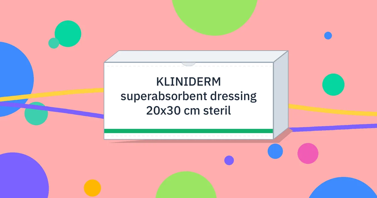 Symbolbild: Packung mit der Aufschrift KLINIDERM superabsorbent dressing 20x30 cm steril (PZN 13154360) – Verfügbarkeit und Bezug in Apotheken in Frankfurt am Main
