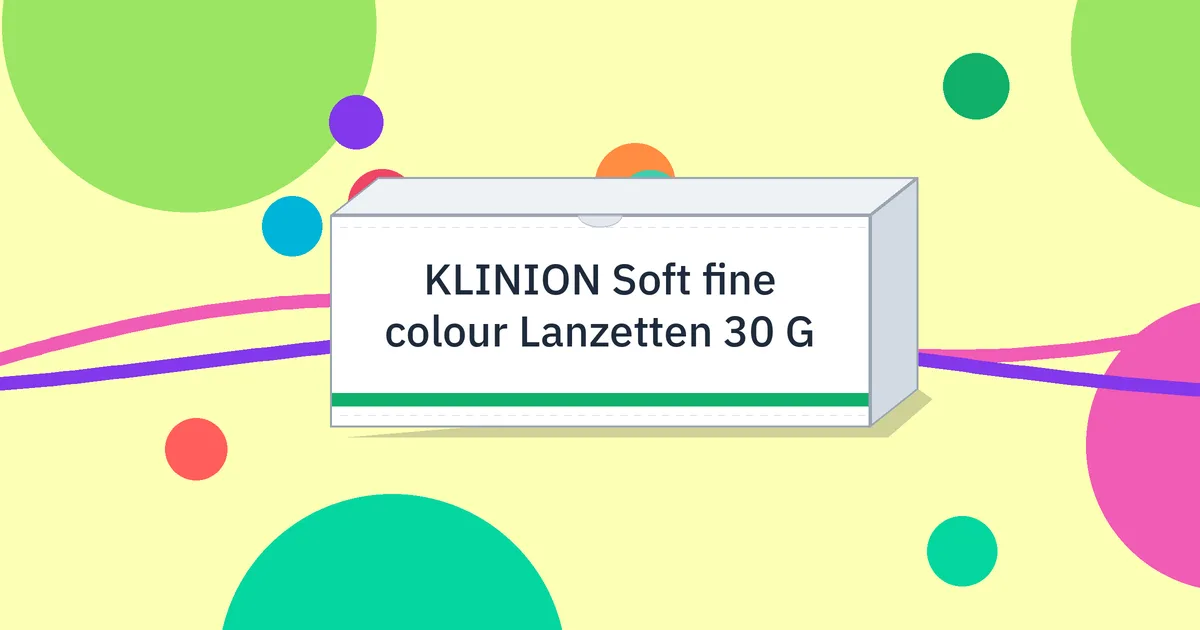 Symbolbild: Packung mit der Aufschrift KLINION Soft fine colour Lanzetten 30 G (PZN 09630263) – Verfügbarkeit und Bezug in Apotheken in Frankfurt am Main