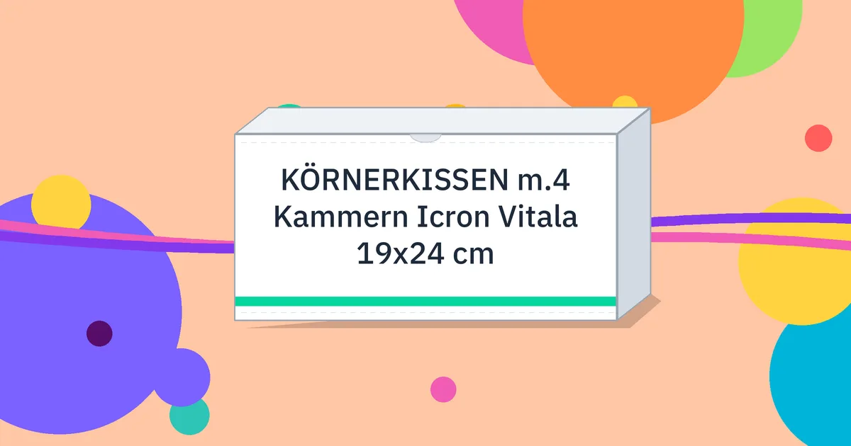 Symbolbild: Packung mit der Aufschrift KÖRNERKISSEN m.4 Kammern Icron Vitala 19x24 cm (PZN 03649095) – Verfügbarkeit und Bezug in Apotheken in Frankfurt am Main