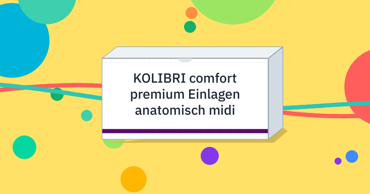 Symbolbild: Packung mit der Aufschrift KOLIBRI comfort premium Einlagen anatomisch midi (PZN 15564441) – Verfügbarkeit und Bezug in Apotheken in Frankfurt am Main