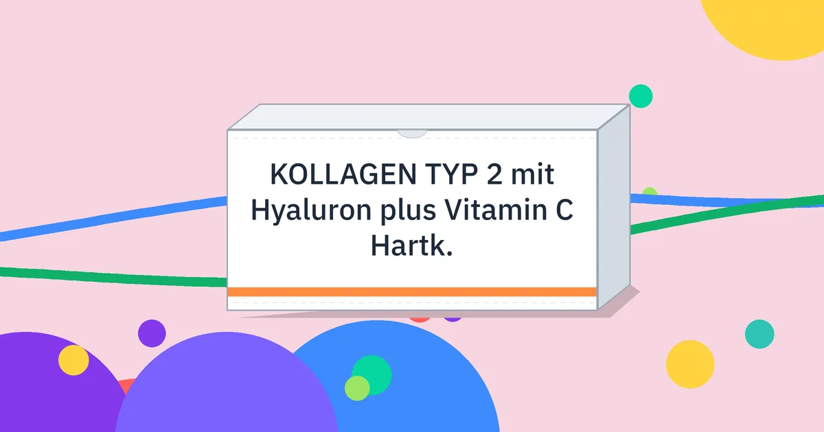 Symbolbild: Packung mit der Aufschrift KOLLAGEN TYP 2 mit Hyaluron plus Vitamin C Hartk. (PZN 19720205) – Verfügbarkeit und Bezug in Apotheken in Frankfurt am Main
