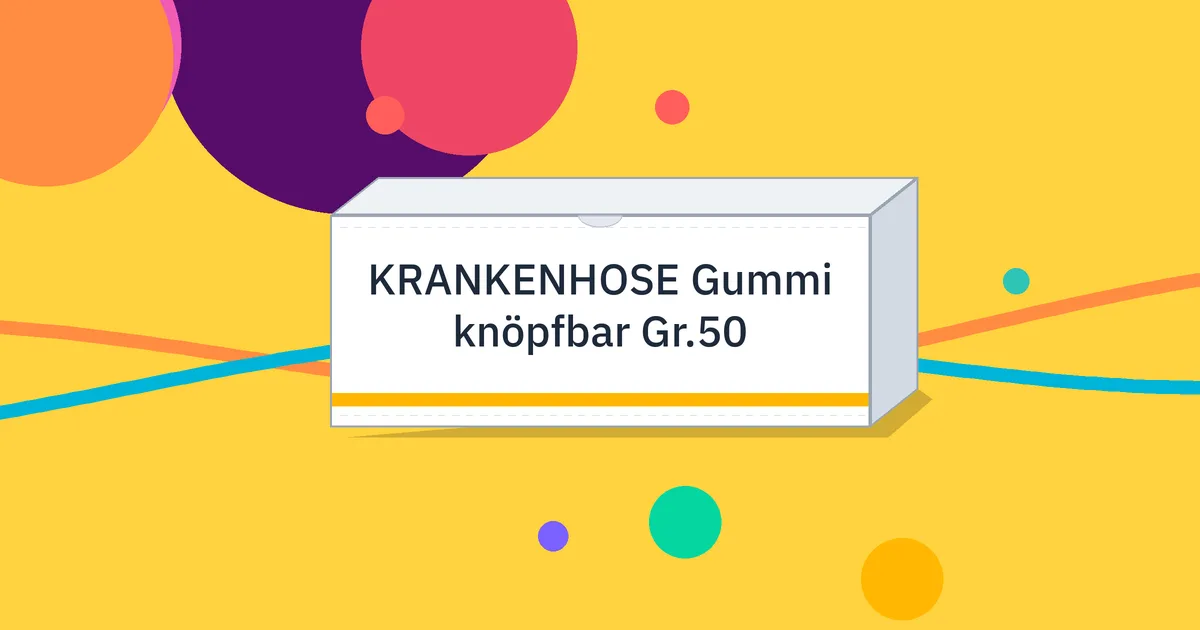 Symbolbild: Packung mit der Aufschrift KRANKENHOSE Gummi knöpfbar Gr.50 (PZN 01979842) – Verfügbarkeit und Bezug in Apotheken in Frankfurt am Main