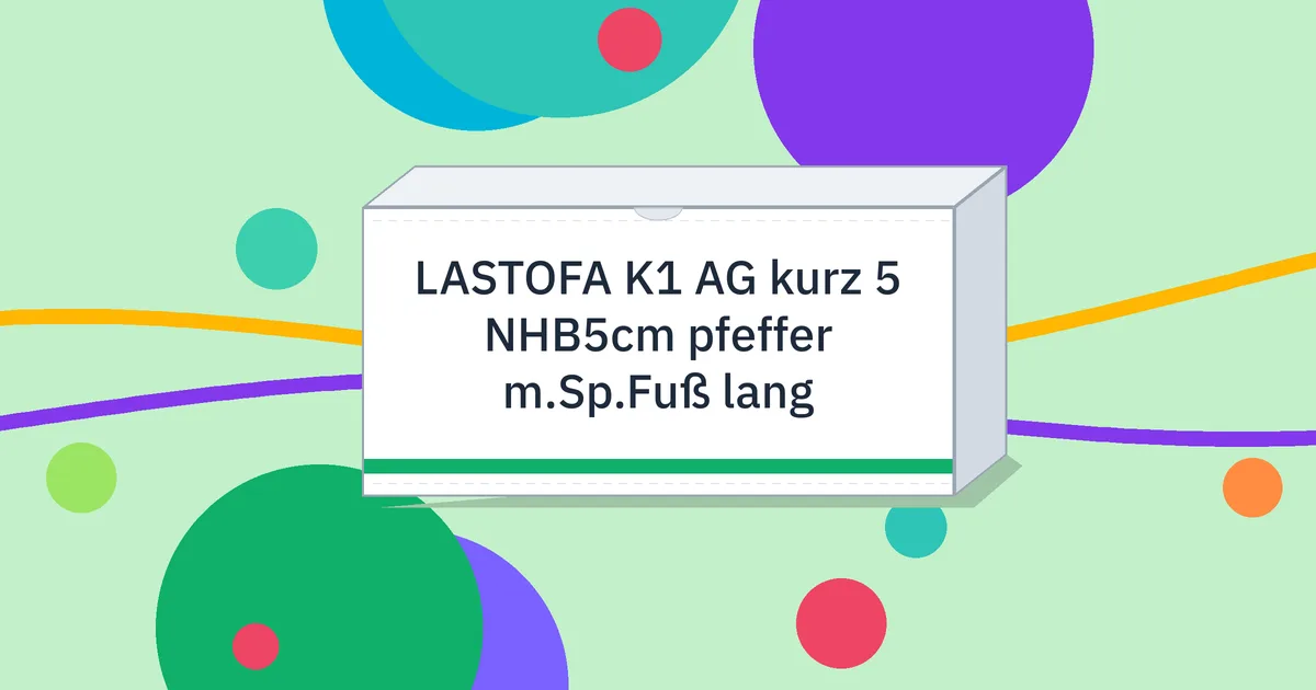 Symbolbild: Packung mit der Aufschrift LASTOFA K1 AG kurz 5 NHB5cm pfeffer m.Sp.Fuß lang (PZN 13793781) – Verfügbarkeit und Bezug in Apotheken in Frankfurt am Main