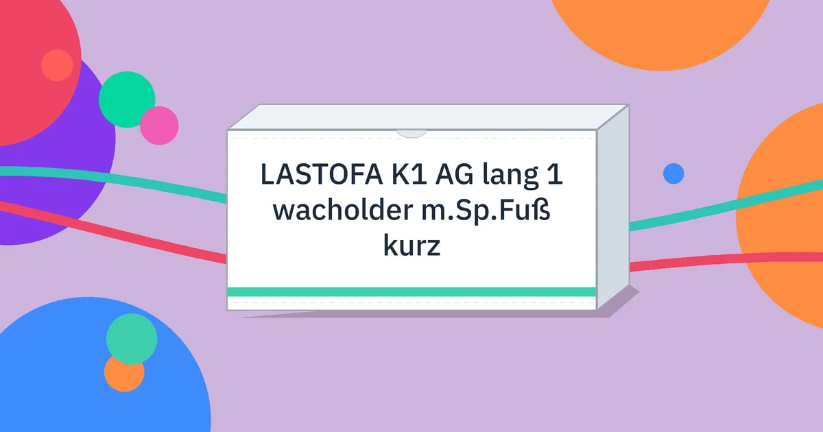 Symbolbild: Packung mit der Aufschrift LASTOFA K1 AG lang 1 wacholder m.Sp.Fuß kurz (PZN 13788828) – Verfügbarkeit und Bezug in Apotheken in Frankfurt am Main