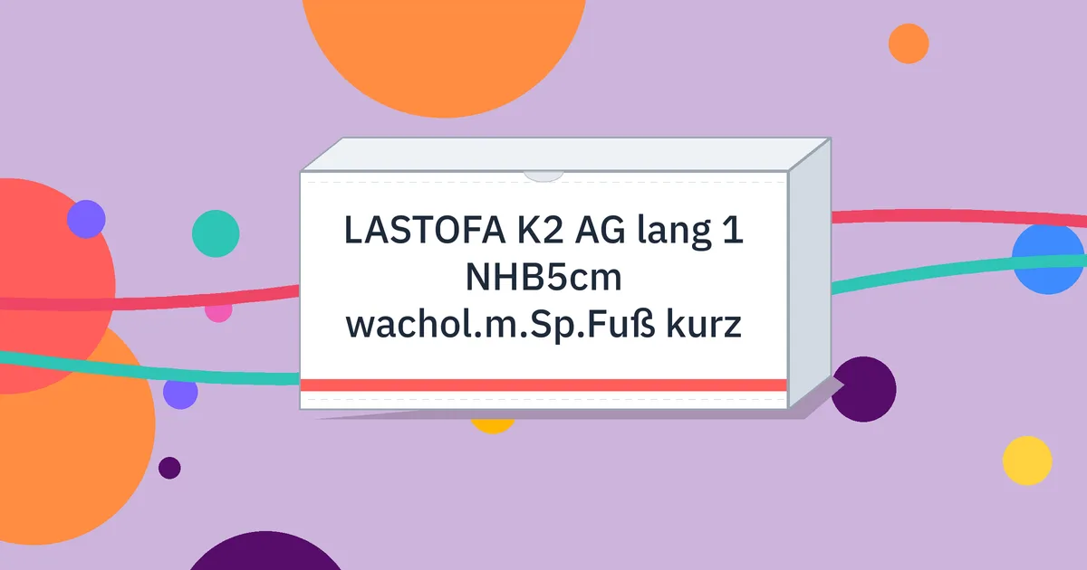 Symbolbild: Packung mit der Aufschrift LASTOFA K2 AG lang 1 NHB5cm wachol.m.Sp.Fuß kurz (PZN 13802020) – Verfügbarkeit und Bezug in Apotheken in Frankfurt am Main