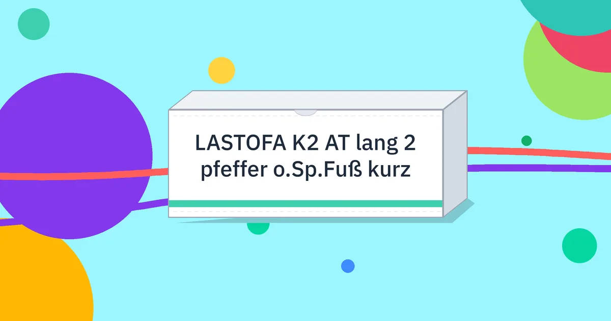 Symbolbild: Packung mit der Aufschrift LASTOFA K2 AT lang 2 pfeffer o.Sp.Fuß kurz (PZN 13808838) – Verfügbarkeit und Bezug in Apotheken in Frankfurt am Main