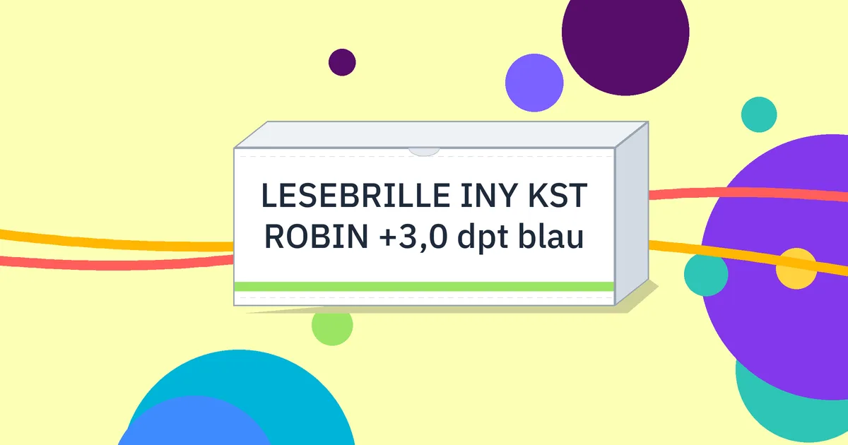 Symbolbild: Packung mit der Aufschrift LESEBRILLE INY KST ROBIN +3,0 dpt blau (PZN 19941113) – Verfügbarkeit und Bezug in Apotheken in Frankfurt am Main