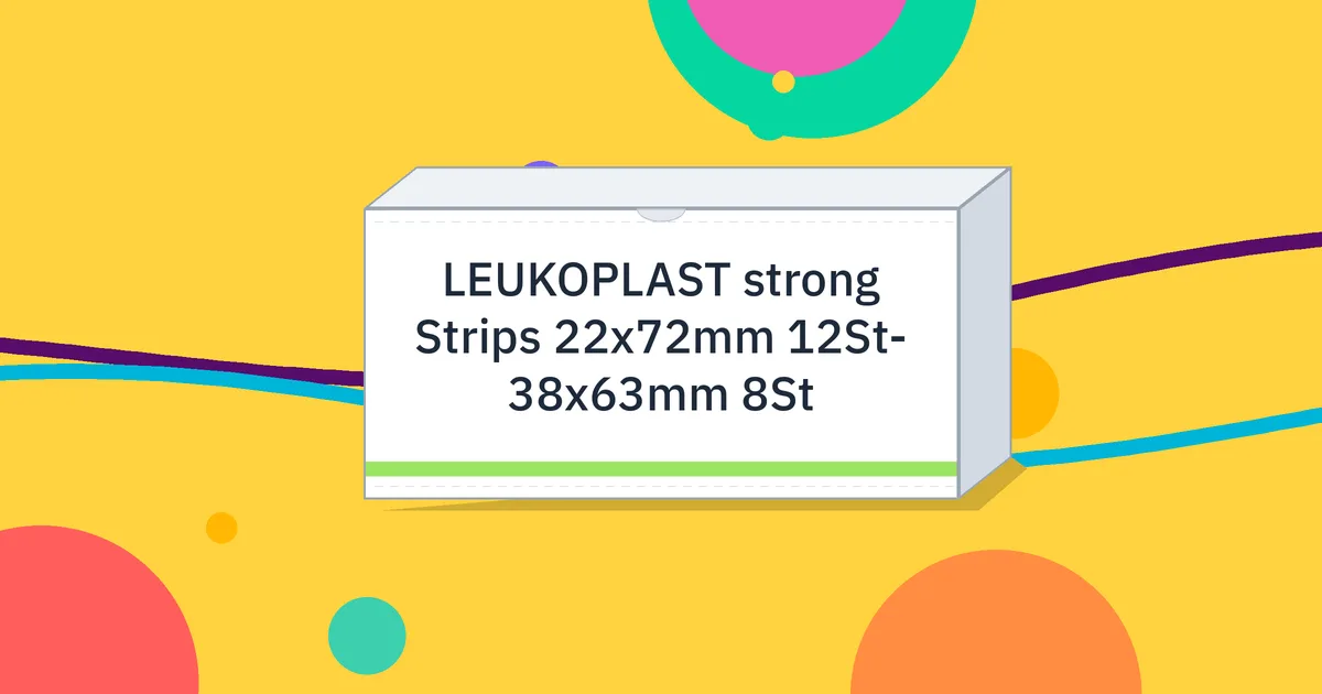 Symbolbild: Packung mit der Aufschrift LEUKOPLAST strong Strips 22x72mm 12St-38x63mm 8St (PZN 14219883) – Verfügbarkeit und Bezug in Apotheken in Frankfurt am Main
