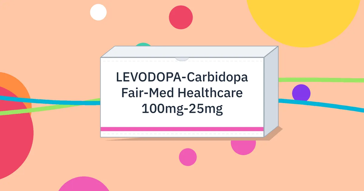 Symbolbild: Packung mit der Aufschrift LEVODOPA-Carbidopa Fair-Med Healthcare 100mg-25mg (PZN 14321512) – Verfügbarkeit und Bezug in Apotheken in Frankfurt am Main