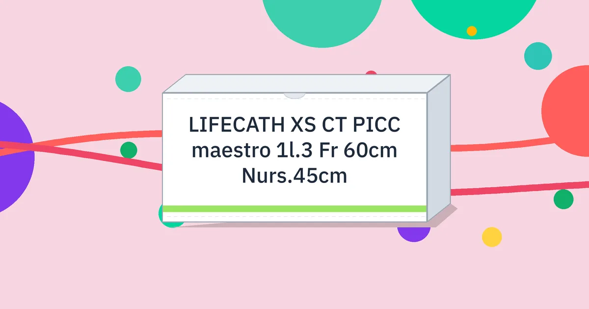 Symbolbild: Packung mit der Aufschrift LIFECATH XS CT PICC maestro 1l.3 Fr 60cm Nurs.45cm (PZN 19127654) – Verfügbarkeit und Bezug in Apotheken in Frankfurt am Main