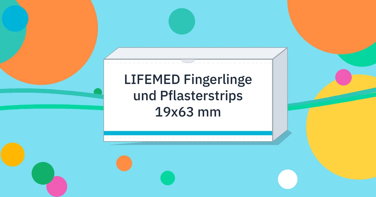 Symbolbild: Packung mit der Aufschrift LIFEMED Fingerlinge und Pflasterstrips 19x63 mm (PZN 19414187) – Verfügbarkeit und Bezug in Apotheken in Frankfurt am Main