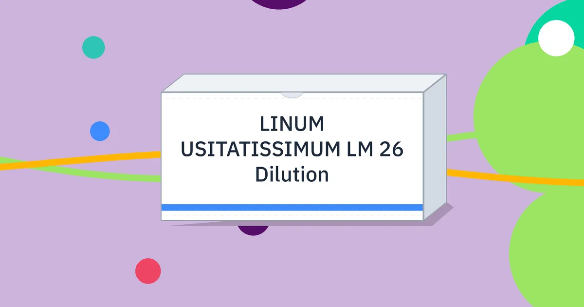 Symbolbild: Packung mit der Aufschrift LINUM USITATISSIMUM LM 26 Dilution (PZN 13530768) – Verfügbarkeit und Bezug in Apotheken in Frankfurt am Main