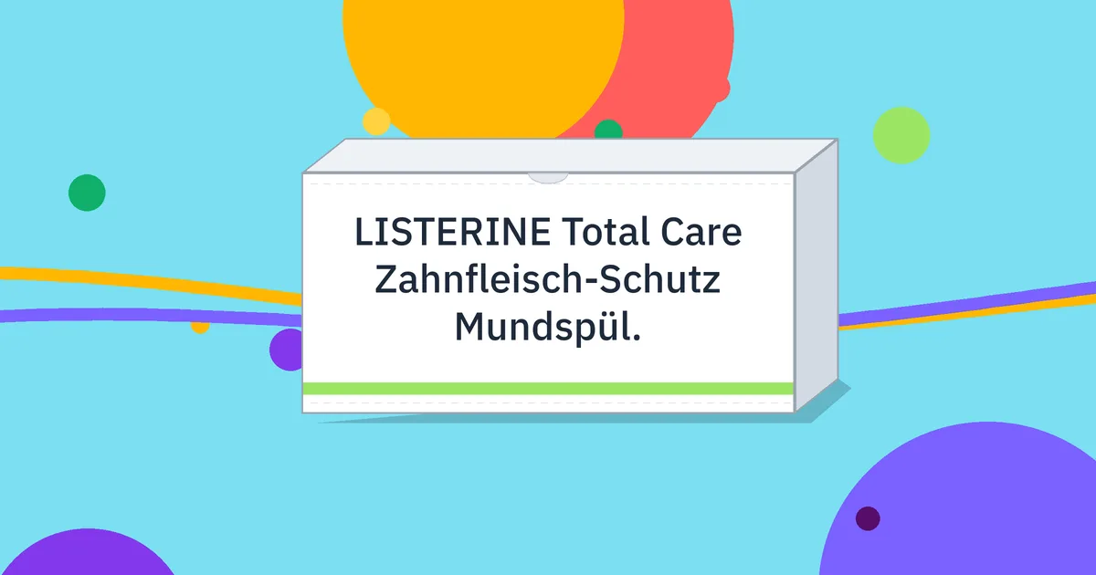 Symbolbild: Packung mit der Aufschrift LISTERINE Total Care Zahnfleisch-Schutz Mundspül. (PZN 20115113) – Verfügbarkeit und Bezug in Apotheken in Frankfurt am Main