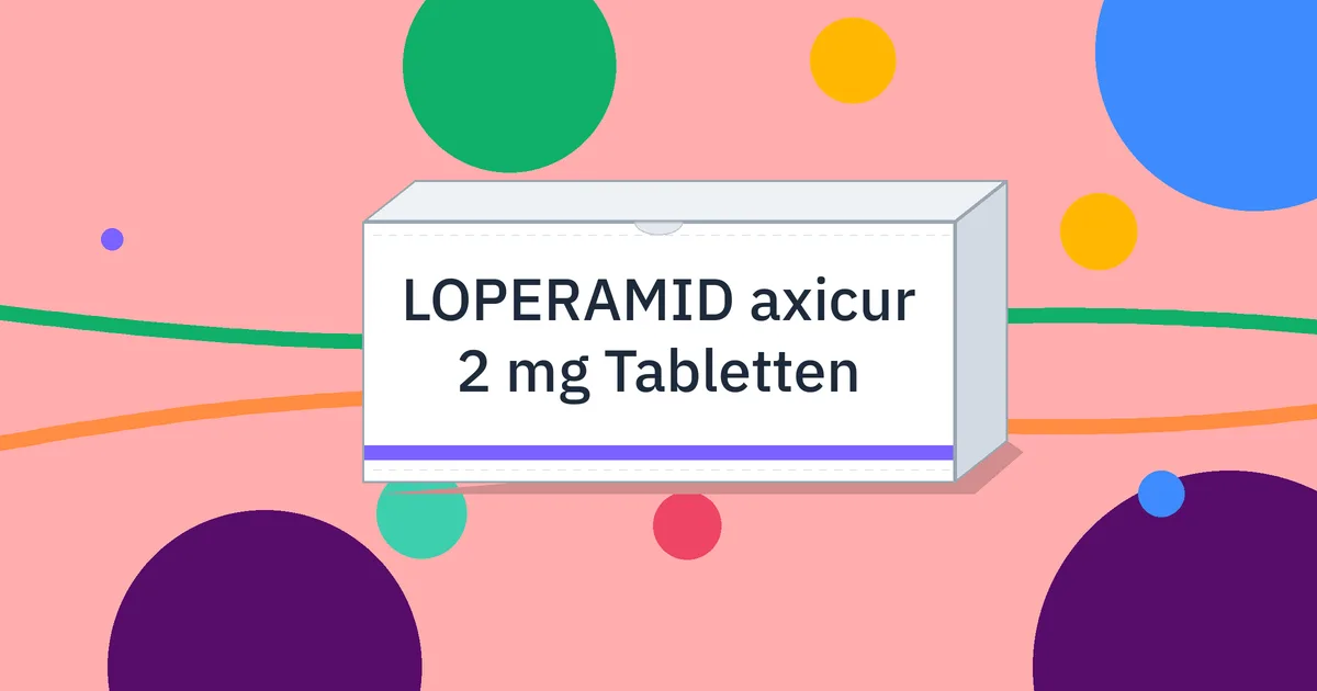 Symbolbild: Packung mit der Aufschrift LOPERAMID axicur 2 mg Tabletten (PZN 14299913) – Verfügbarkeit und Bezug in Apotheken in Frankfurt am Main