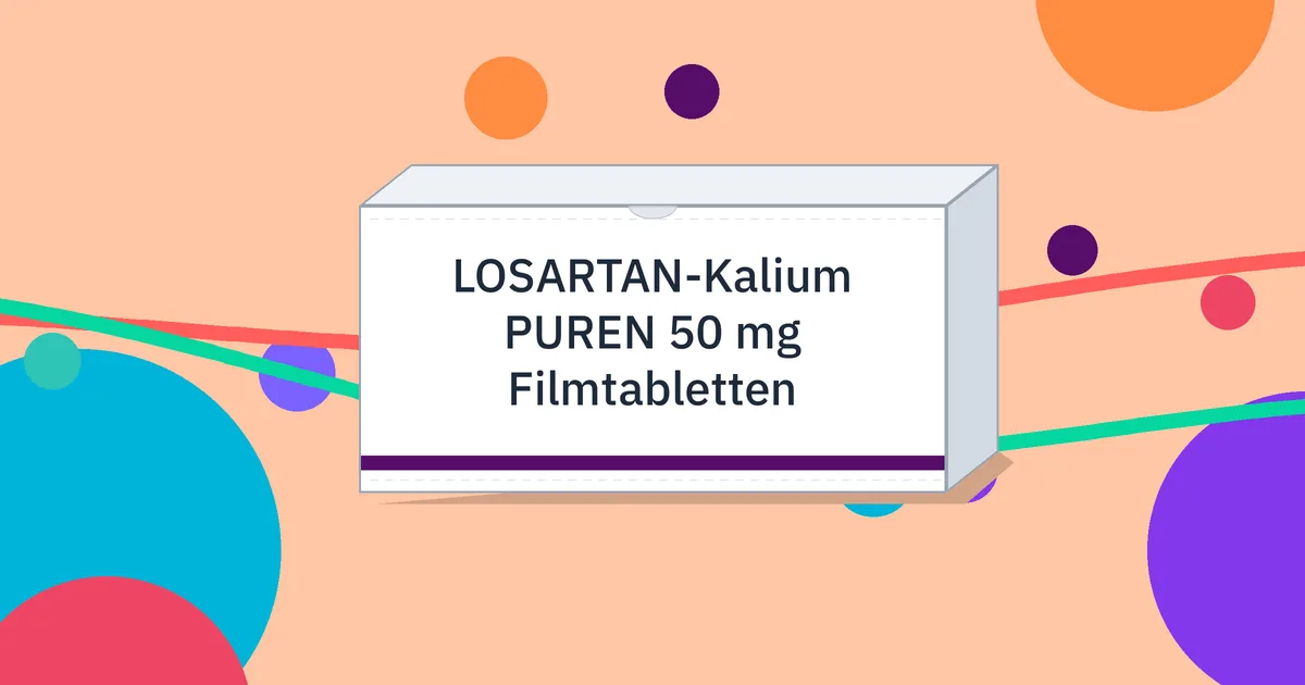 Symbolbild: Packung mit der Aufschrift LOSARTAN-Kalium PUREN 50 mg Filmtabletten (PZN 13572034) – Verfügbarkeit und Bezug in Apotheken in Frankfurt am Main