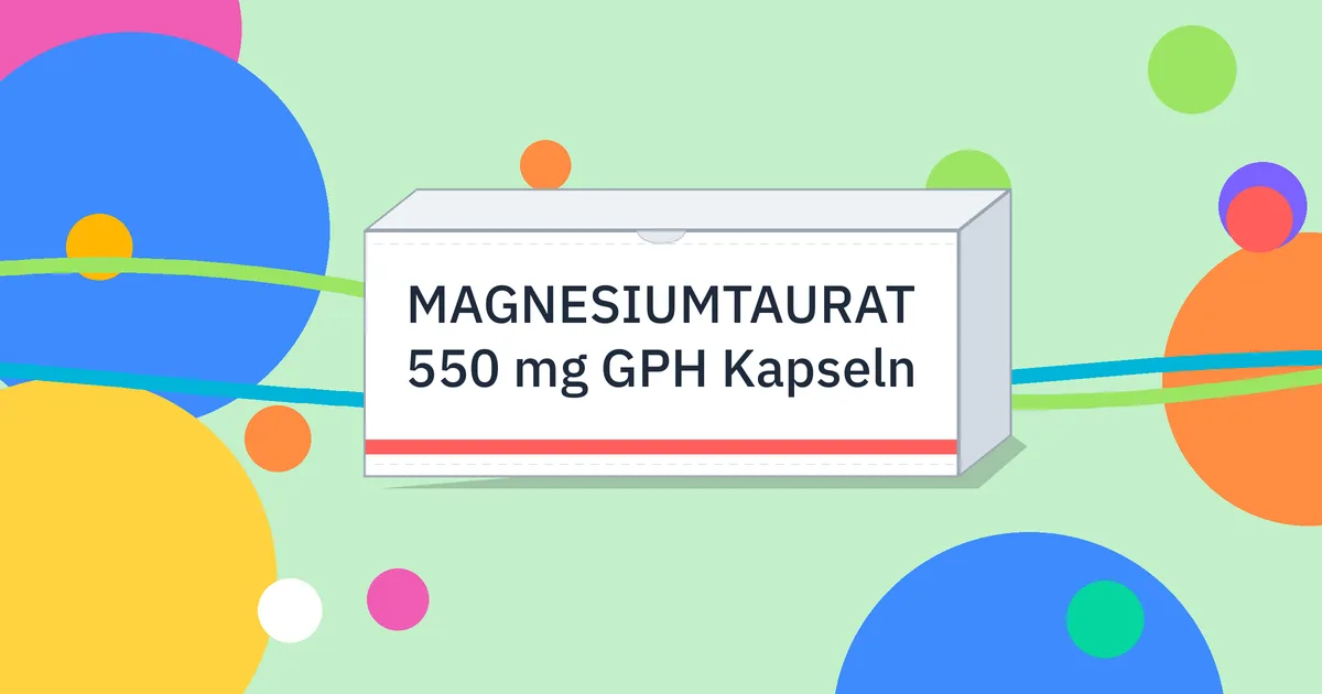 Symbolbild: Packung mit der Aufschrift MAGNESIUMTAURAT 550 mg GPH Kapseln (PZN 18310273) – Verfügbarkeit und Bezug in Apotheken in Frankfurt am Main