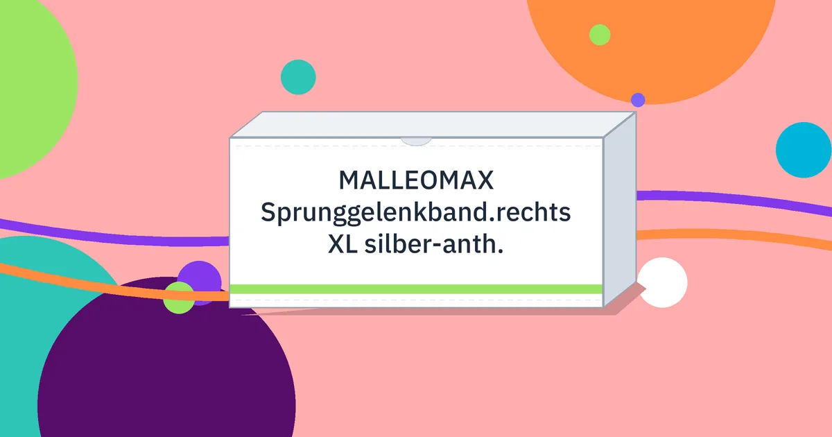 Symbolbild: Packung mit der Aufschrift MALLEOMAX Sprunggelenkband.rechts XL silber-anth. (PZN 11097847) – Verfügbarkeit und Bezug in Apotheken in Frankfurt am Main