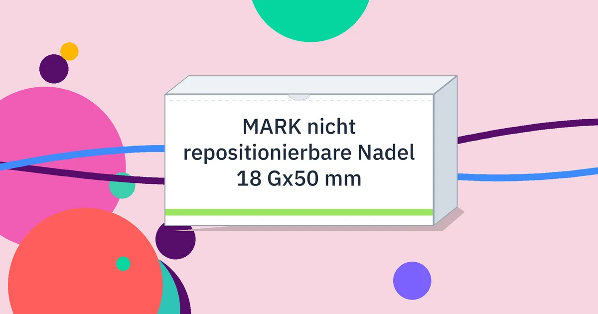 Symbolbild: Packung mit der Aufschrift MARK nicht repositionierbare Nadel 18 Gx50 mm (PZN 19736519) – Verfügbarkeit und Bezug in Apotheken in Frankfurt am Main