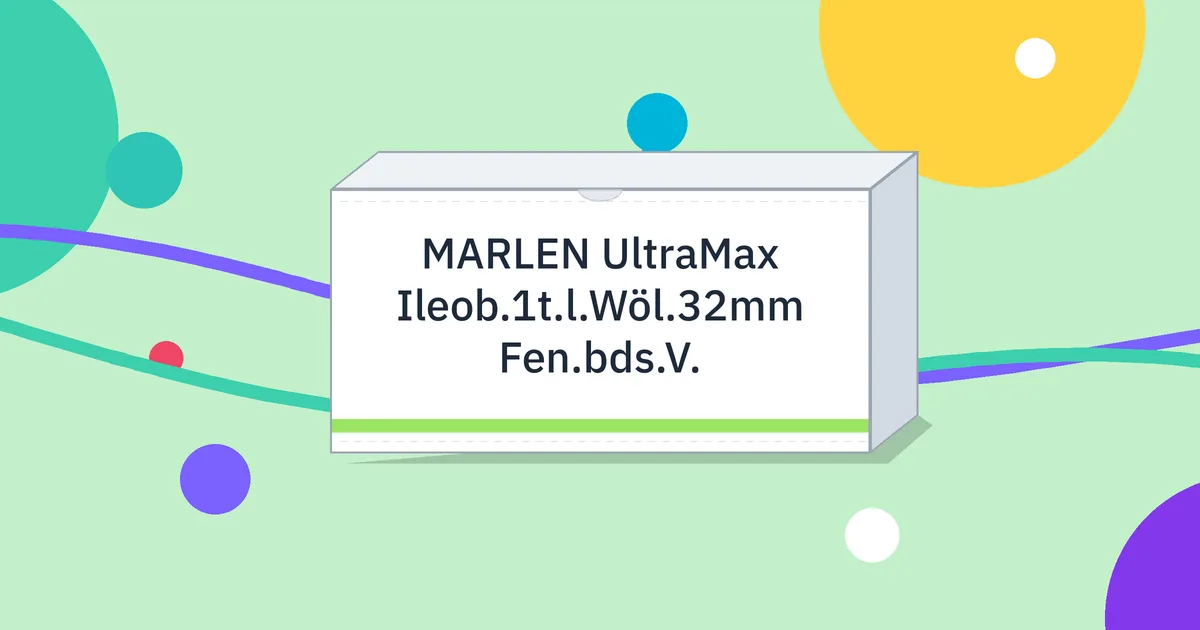 Symbolbild: Packung mit der Aufschrift MARLEN UltraMax Ileob.1t.l.Wöl.32mm Fen.bds.V. (PZN 00625622) – Verfügbarkeit und Bezug in Apotheken in Frankfurt am Main