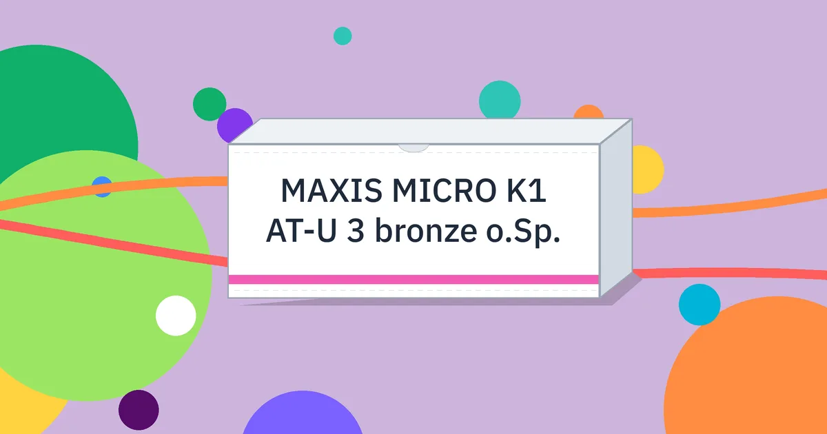 Symbolbild: Packung mit der Aufschrift MAXIS MICRO K1 AT-U 3 bronze o.Sp. (PZN 17671632) – Verfügbarkeit und Bezug in Apotheken in Frankfurt am Main