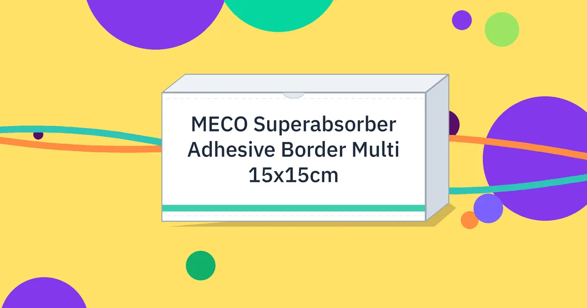 Symbolbild: Packung mit der Aufschrift MECO Superabsorber Adhesive Border Multi 15x15cm (PZN 20090778) – Verfügbarkeit und Bezug in Apotheken in Frankfurt am Main