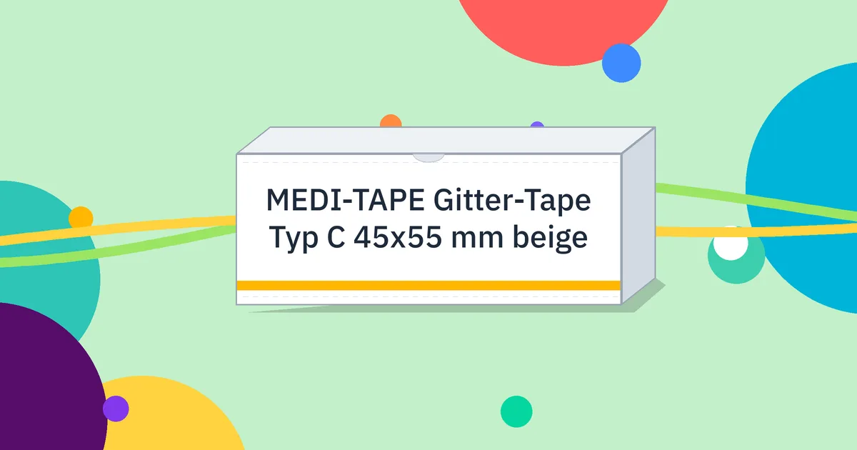 Symbolbild: Packung mit der Aufschrift MEDI-TAPE Gitter-Tape Typ C 45x55 mm beige (PZN 16043141) – Verfügbarkeit und Bezug in Apotheken in Frankfurt am Main