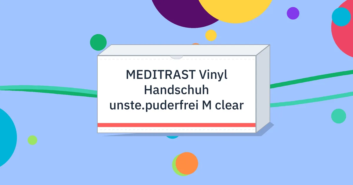 Symbolbild: Packung mit der Aufschrift MEDITRAST Vinyl Handschuh unste.puderfrei M clear (PZN 13511179) – Verfügbarkeit und Bezug in Apotheken in Frankfurt am Main