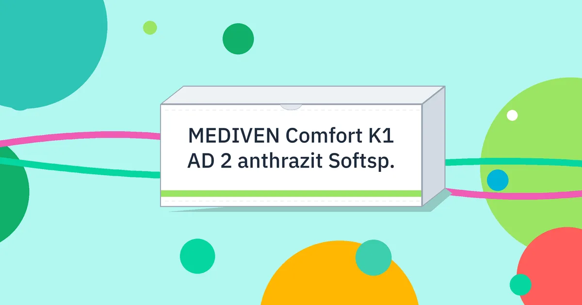 Symbolbild: Packung mit der Aufschrift MEDIVEN Comfort K1 AD 2 anthrazit Softsp. (PZN 14558728) – Verfügbarkeit und Bezug in Apotheken in Frankfurt am Main