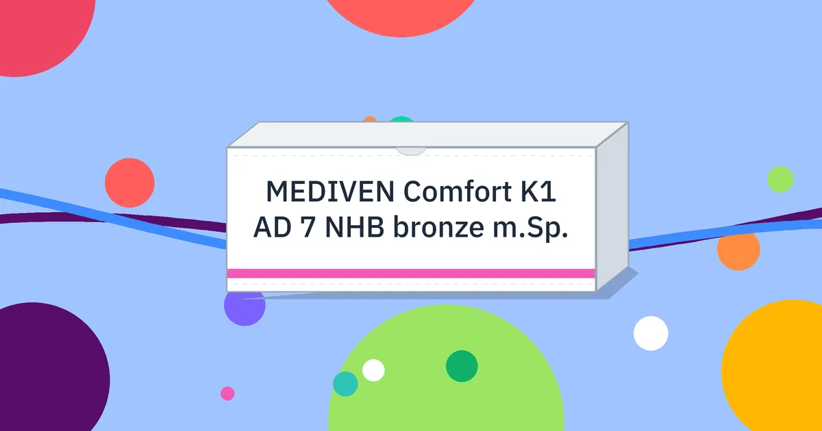 Symbolbild: Packung mit der Aufschrift MEDIVEN Comfort K1 AD 7 NHB bronze m.Sp. (PZN 14560501) – Verfügbarkeit und Bezug in Apotheken in Frankfurt am Main