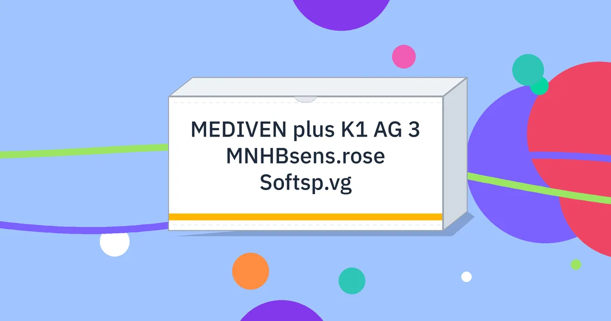 Symbolbild: Packung mit der Aufschrift MEDIVEN plus K1 AG 3 MNHBsens.rose Softsp.vg (PZN 15917359) – Verfügbarkeit und Bezug in Apotheken in Frankfurt am Main