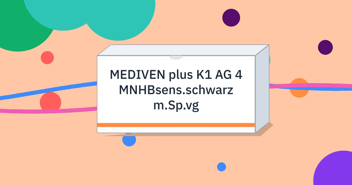 Symbolbild: Packung mit der Aufschrift MEDIVEN plus K1 AG 4 MNHBsens.schwarz m.Sp.vg (PZN 16072579) – Verfügbarkeit und Bezug in Apotheken in Frankfurt am Main