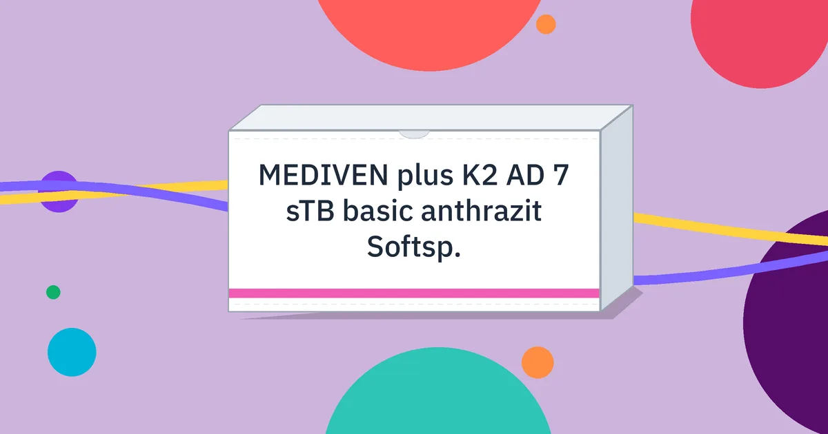 Symbolbild: Packung mit der Aufschrift MEDIVEN plus K2 AD 7 sTB basic anthrazit Softsp. (PZN 15095414) – Verfügbarkeit und Bezug in Apotheken in Frankfurt am Main